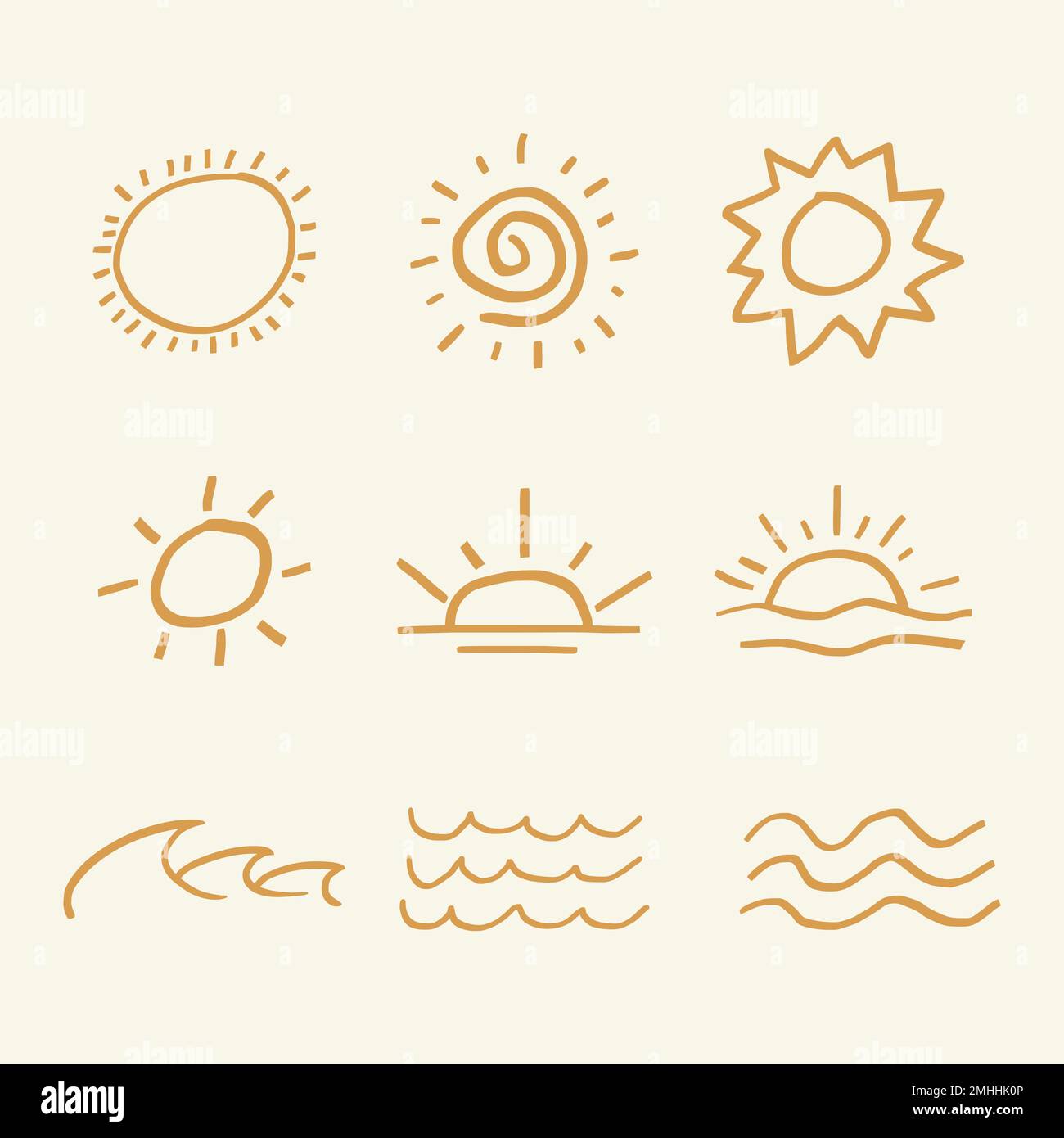 Orange summer sunset vector sticker cute doodle set Stock Vector Image ...