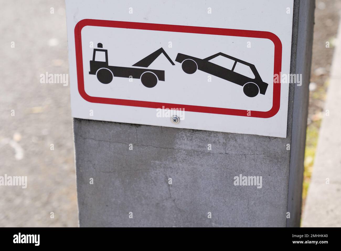 Sign evacuation of car to impound No parking any time Punishment symbol ...