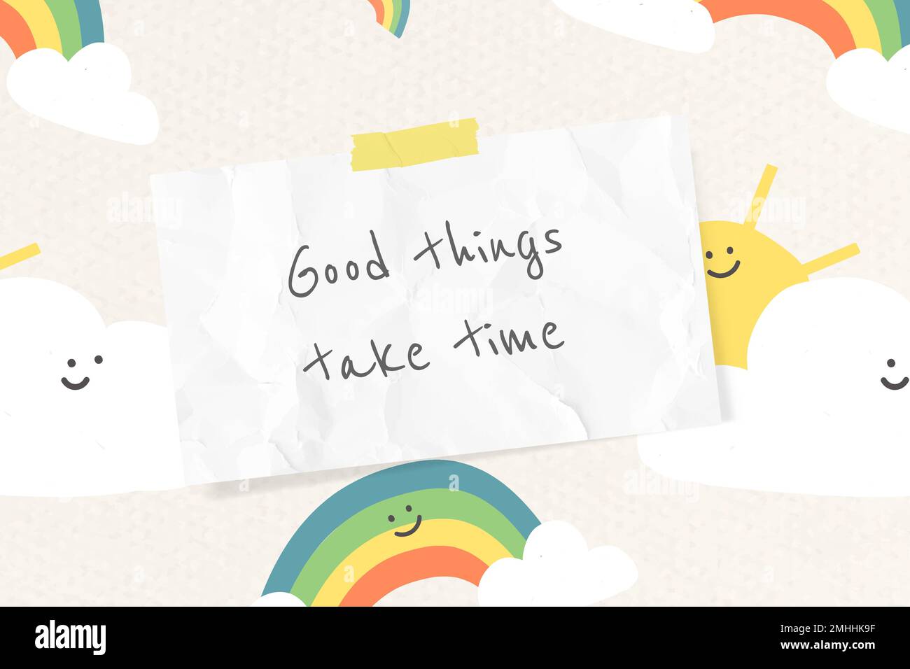 Cheerful quote template vector with cute doodle rainbow drawings banner ...