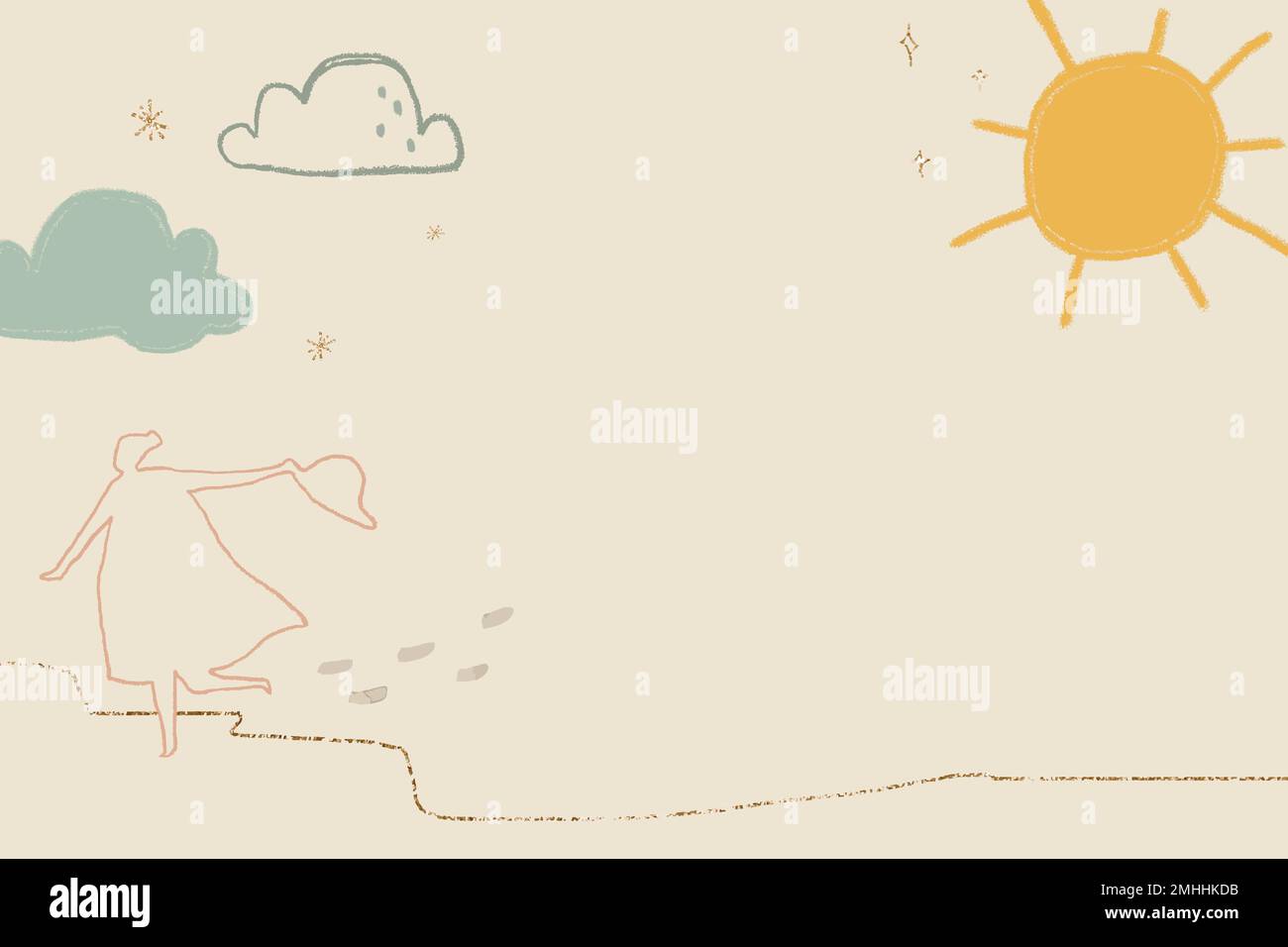 Sunny weather background vector in brown with cute doodle illustrations ...