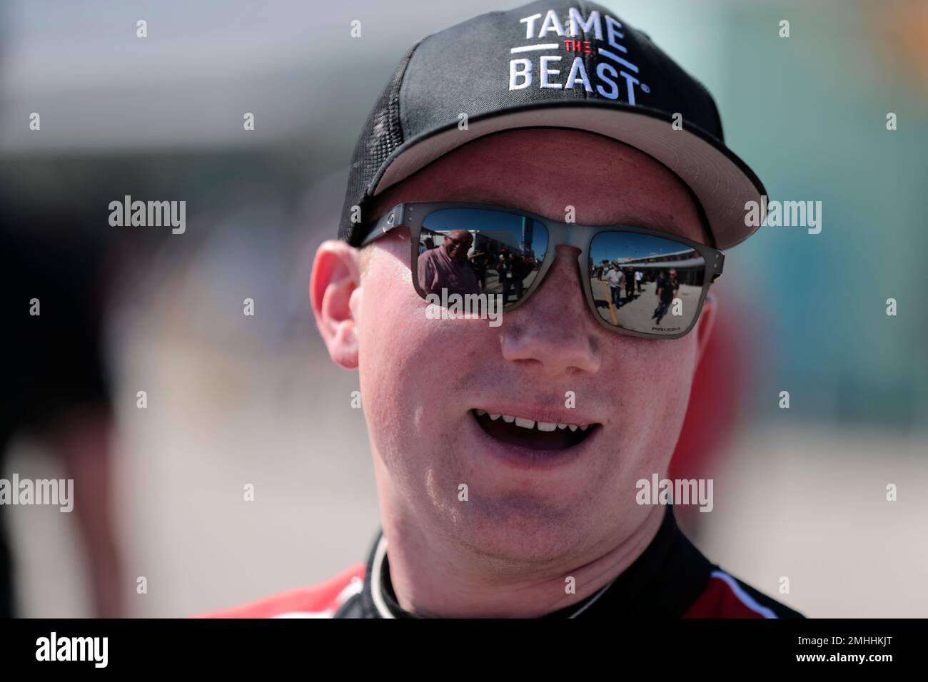 Tyler Reddick poses talks after winning the pole position for the ...