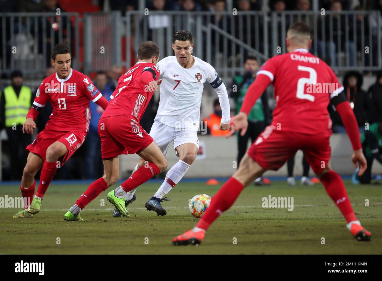Portugal's Cristiano Ronaldo, third from left, fights for the ball with ...