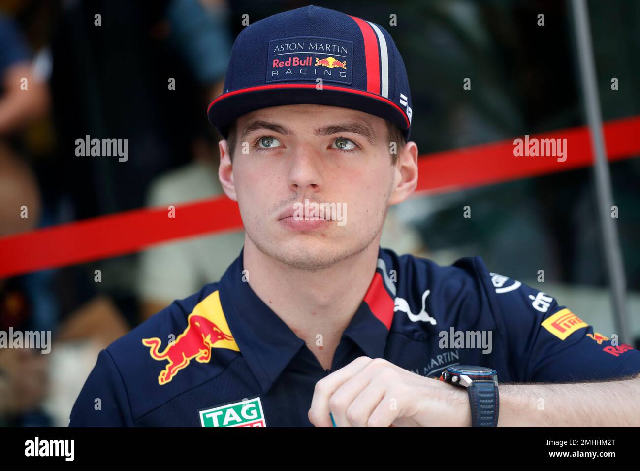 Red Bull driver Max Verstappen, of the Netherlands, arrives to the ...
