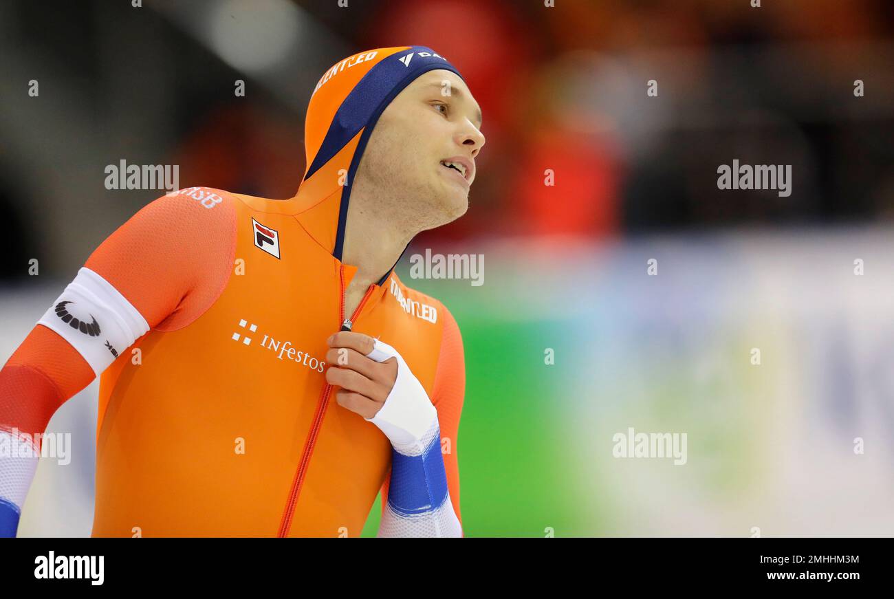 The Netherlands' Marcel Bosker reacts at the end of the men's 1500 ...