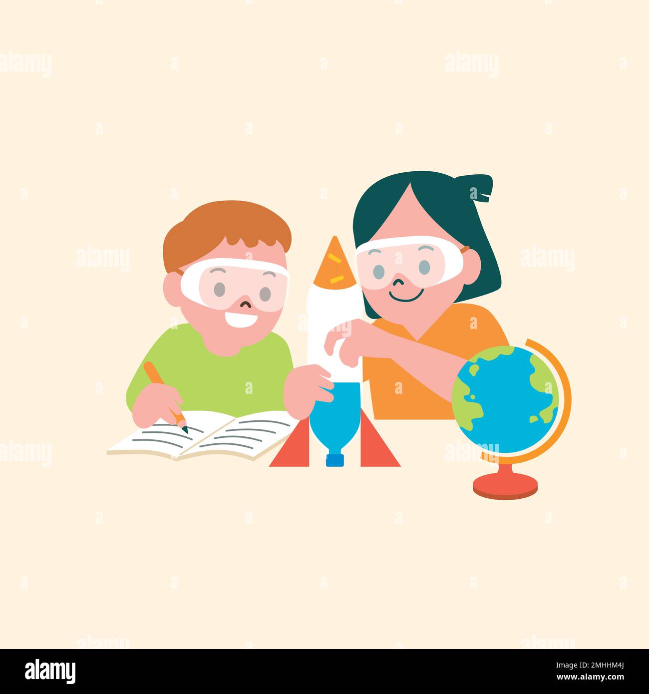Children doing experiment vector educational flat graphic Stock Vector ...
