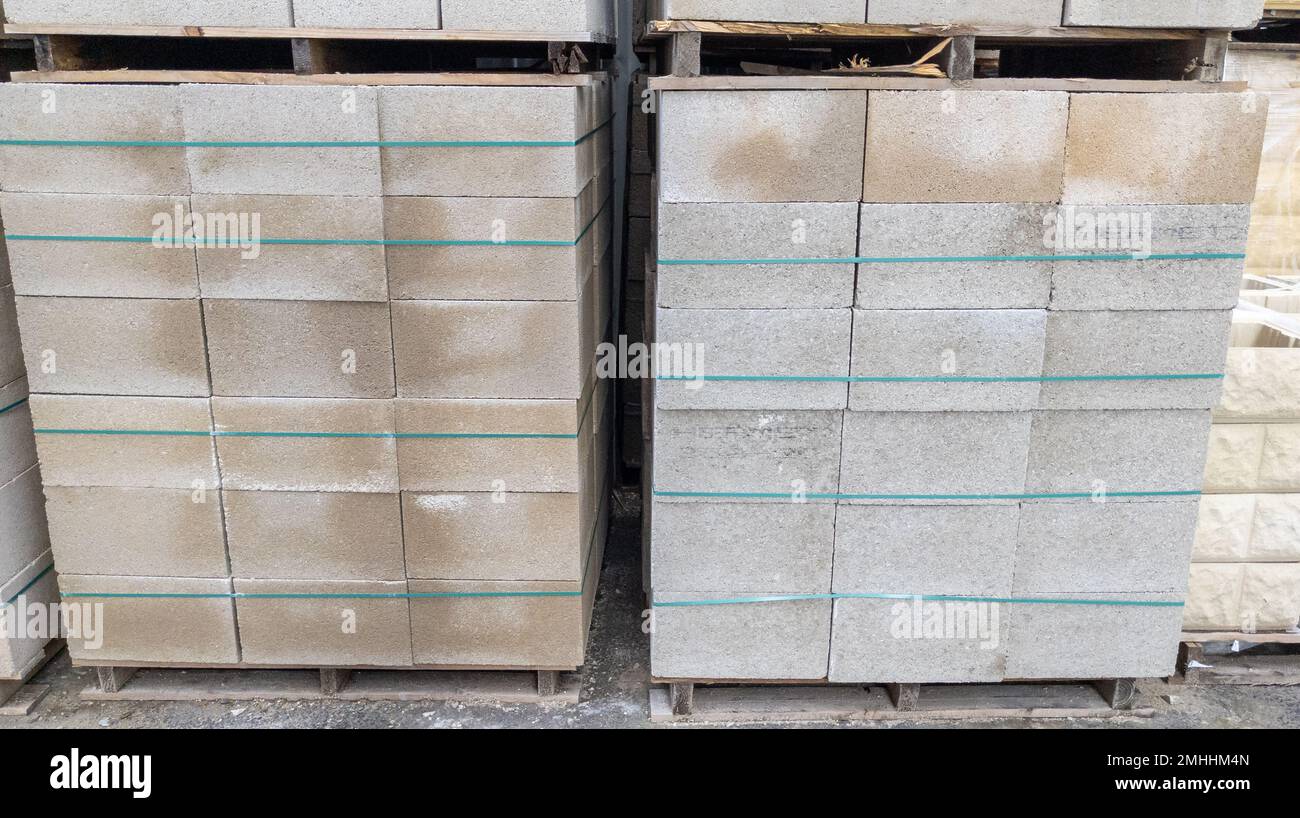 cinder block pallets grey cement construction material wearhouse ready ...