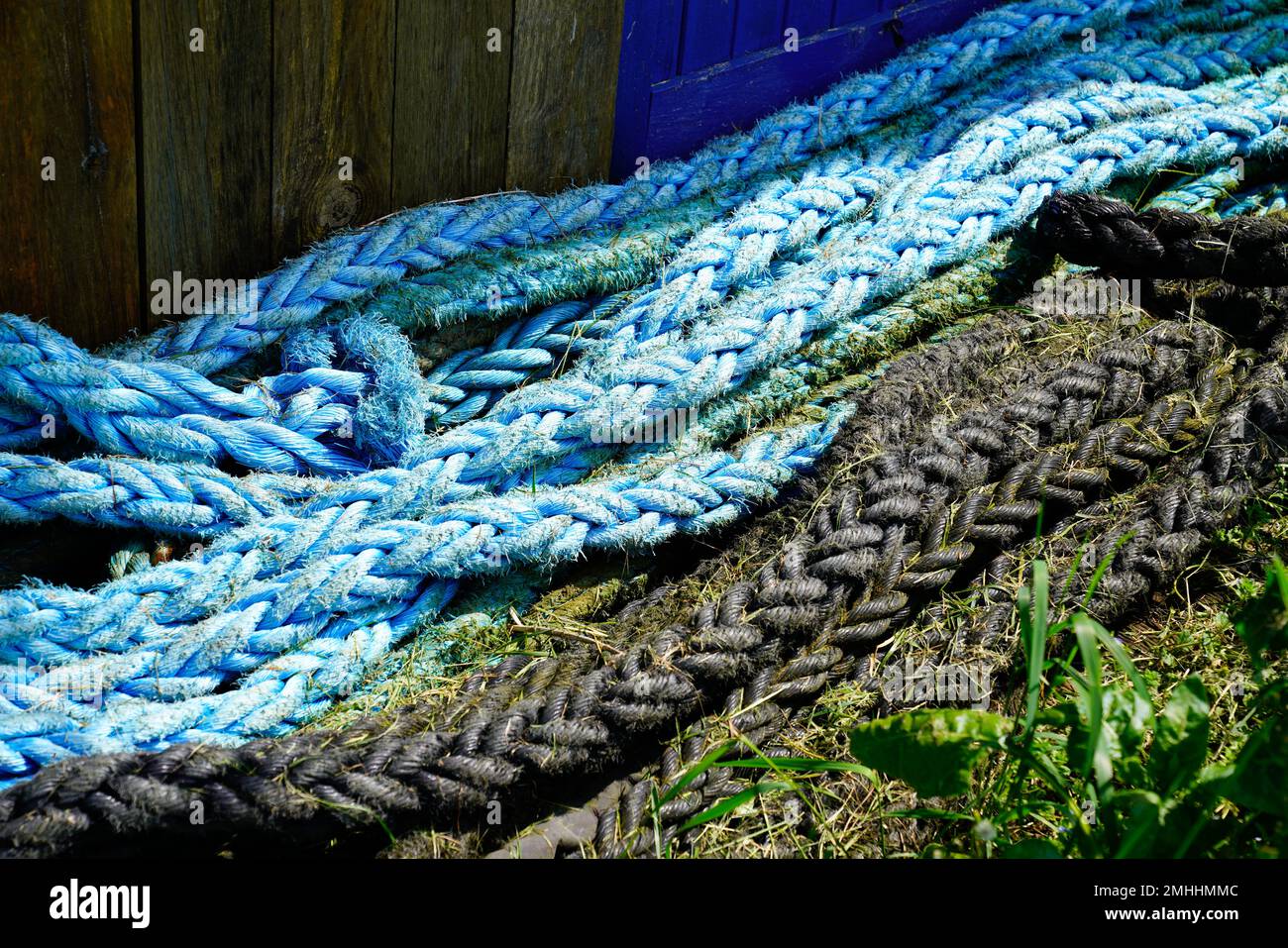 strings and boat rope in boat harbor on floor outdoor Stock Photo - Alamy