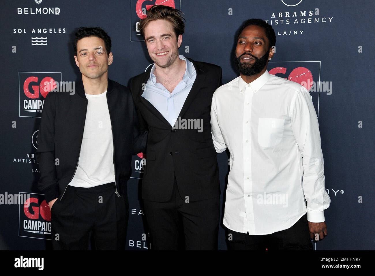 Rami Malek, from left, Robert Pattinson and John David Washington ...