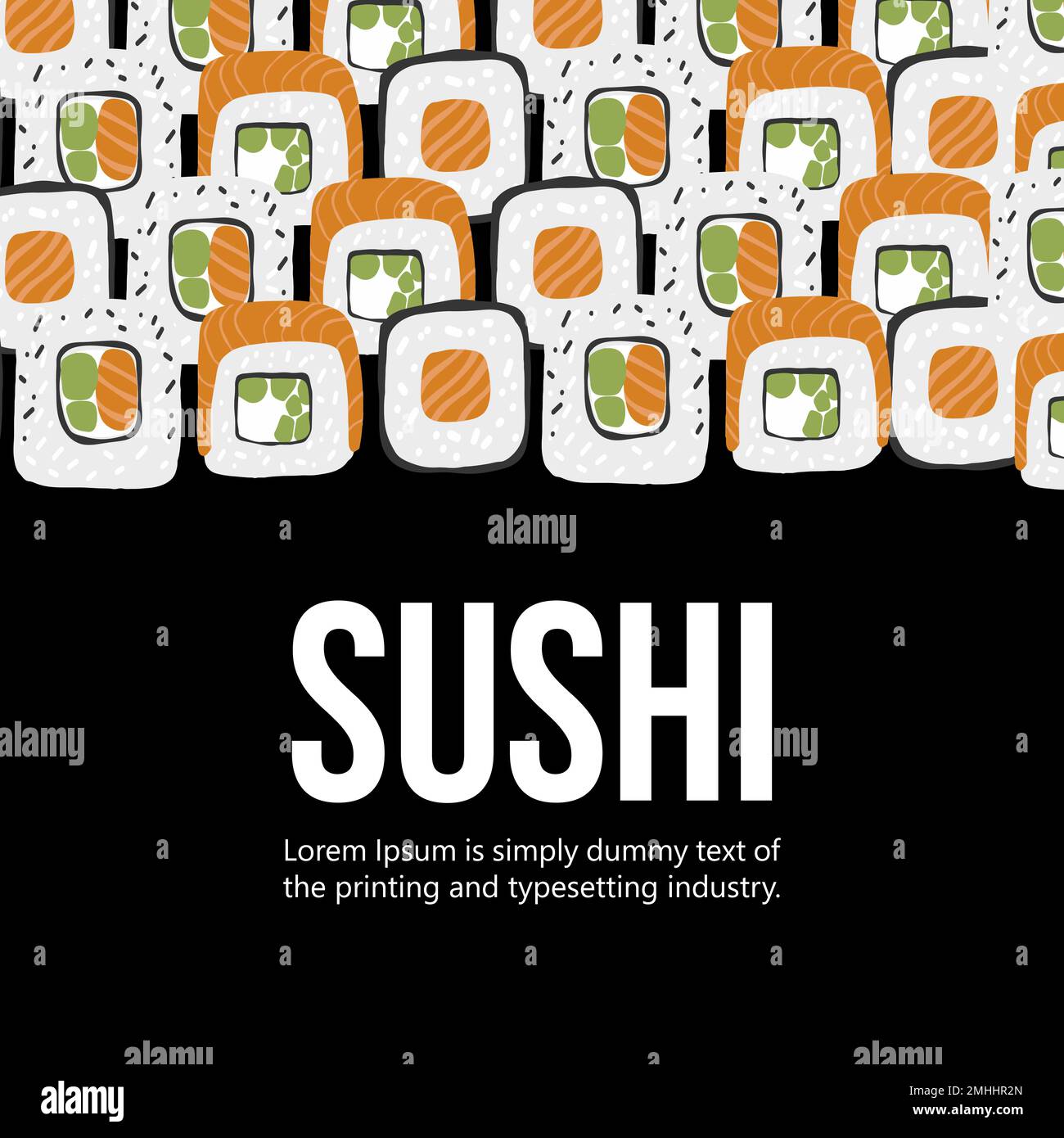 Sushi background illustration with place for text on black backgroung ...