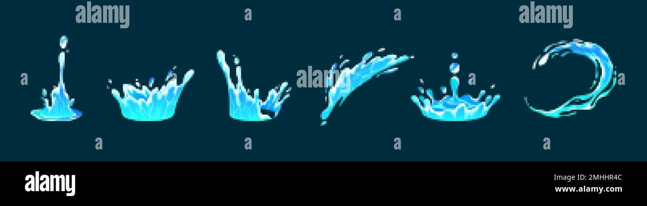 Liquid water splashes, falling aqua drops, sea or ocean waves and swirl ...