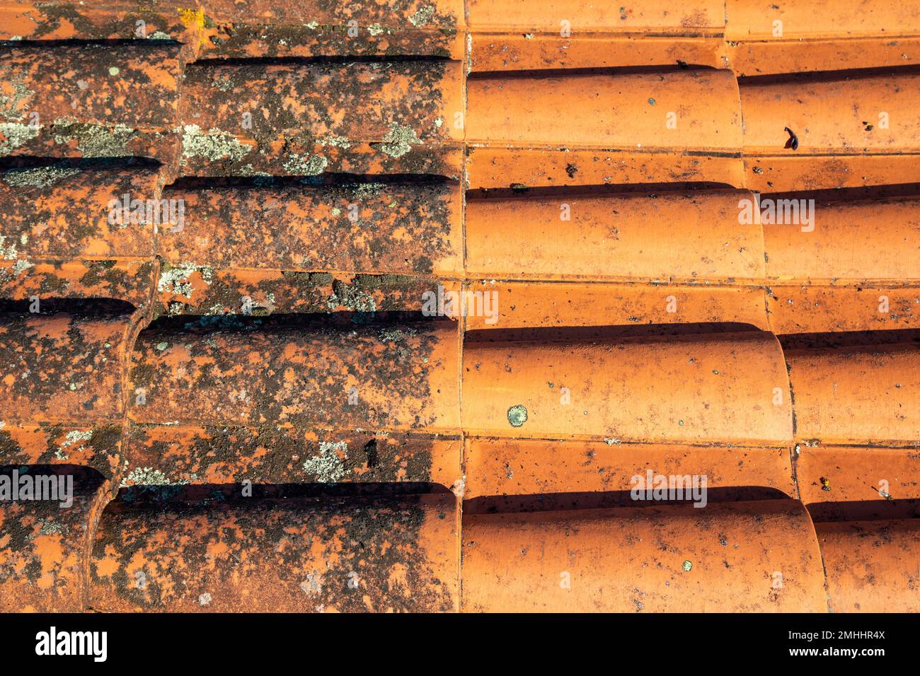 tiles after and before Roof cleaning with high pressure water cleaner ...