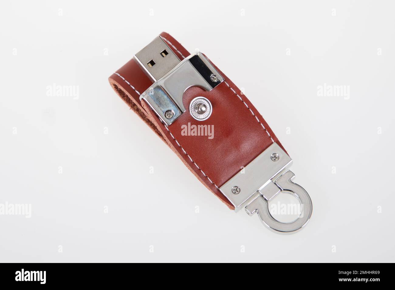 usb steel leather flash drive key stick on white background Stock Photo ...