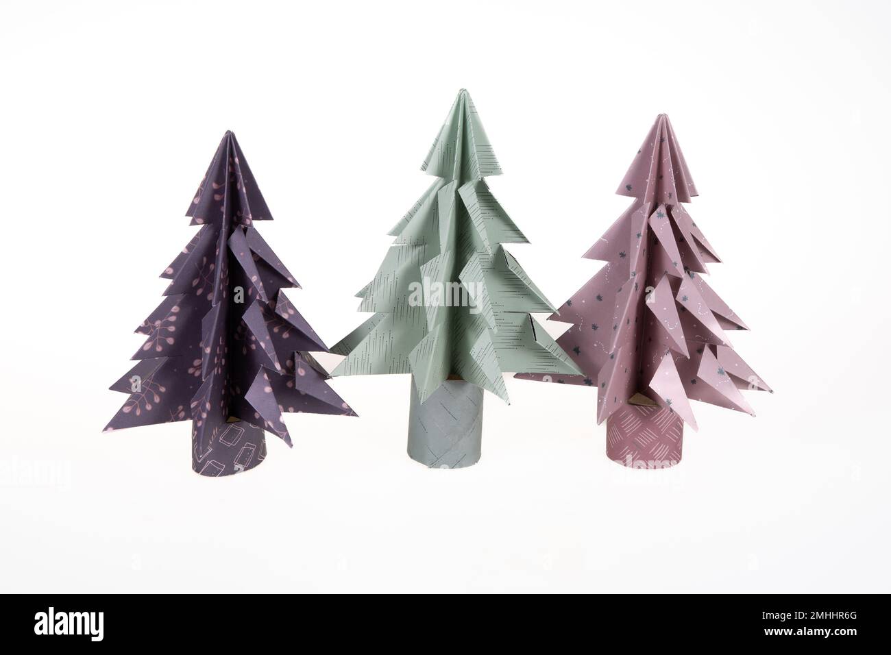 Origami 3D Xmas tree from paper on white background Merry Christmas and ...