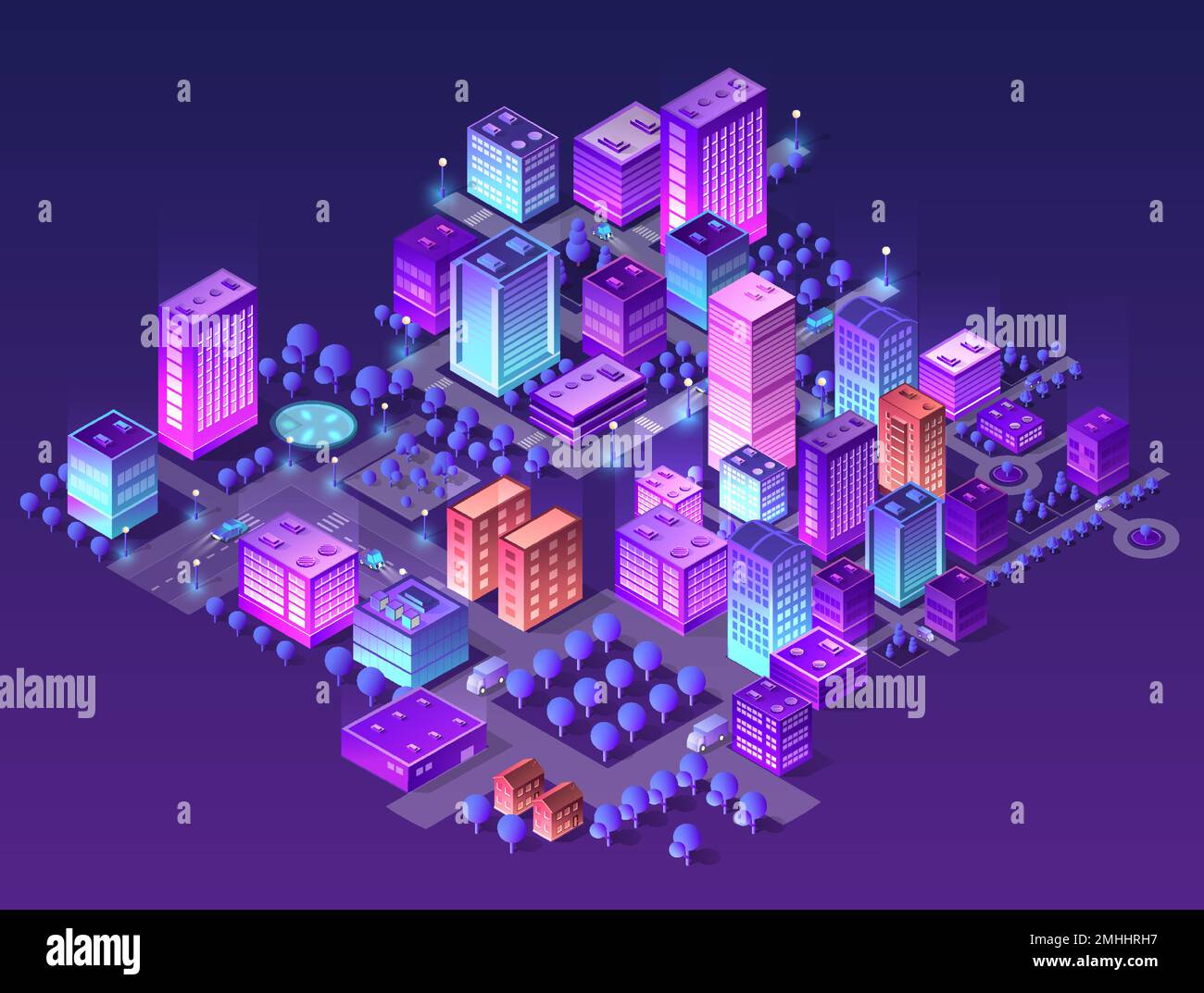City night 3D illustration neon ultraviolet of urban infrastructure ...