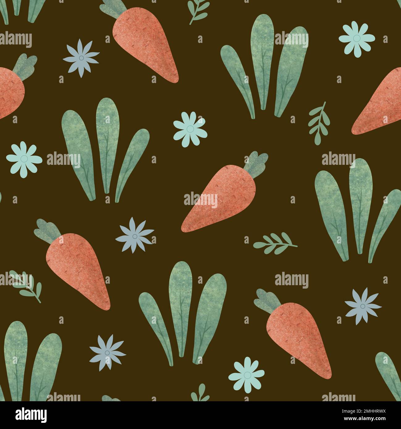 Seamless pattern with carrots and flowers. Cute hand drawn textured ...