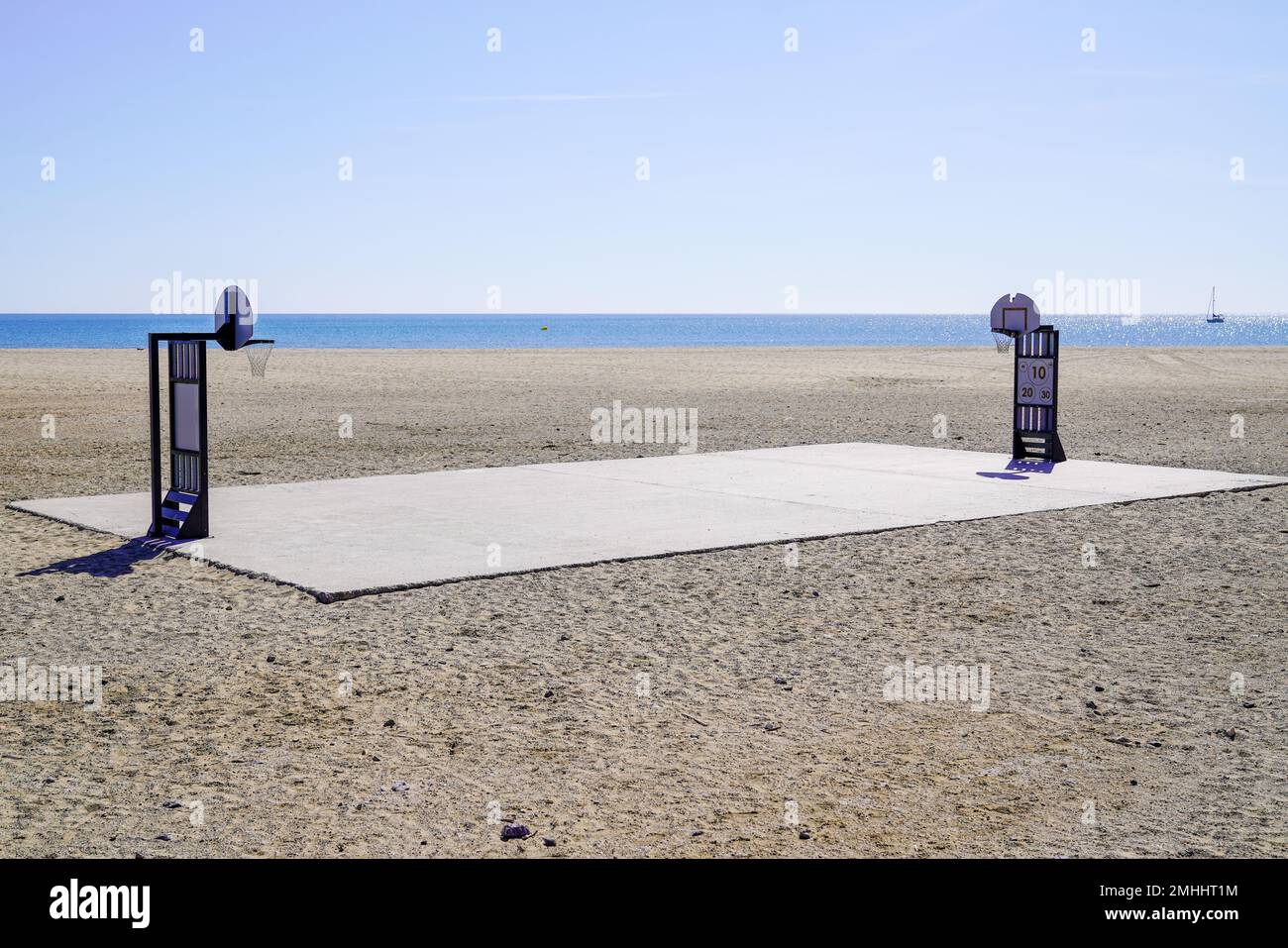 playground basketball court on the fine sand beach of leucate in france ...
