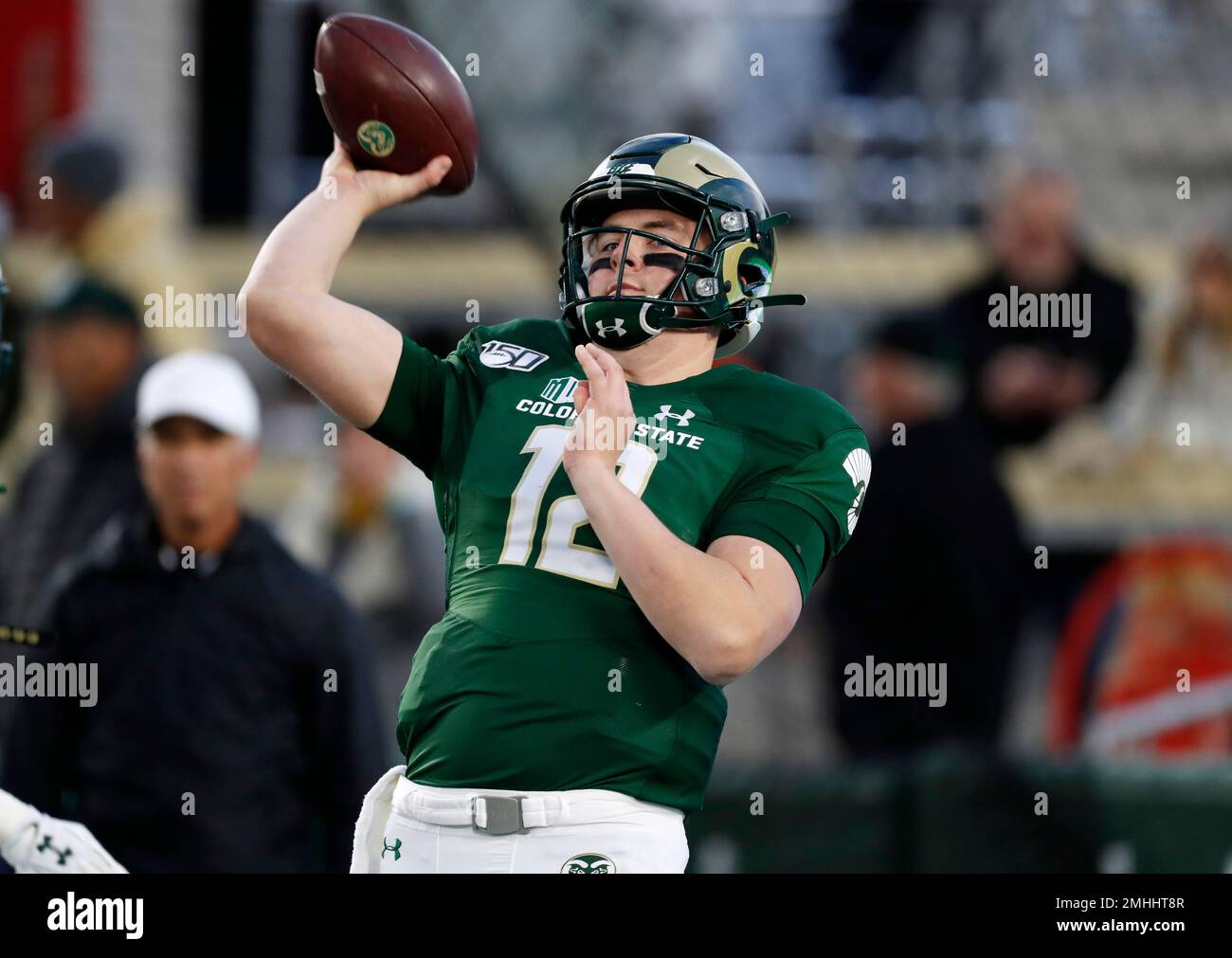 Colorado State quarterback Patrick O'Brien warms up before the first ...