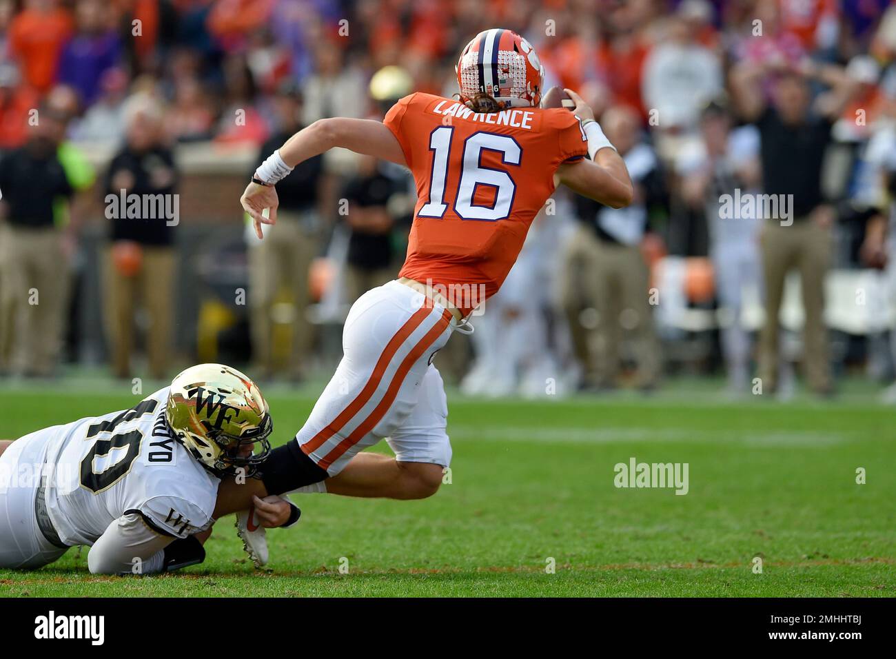 Clemson's Trevor Lawrence is sacked by Wake Forest's Rondell Bothroyd ...