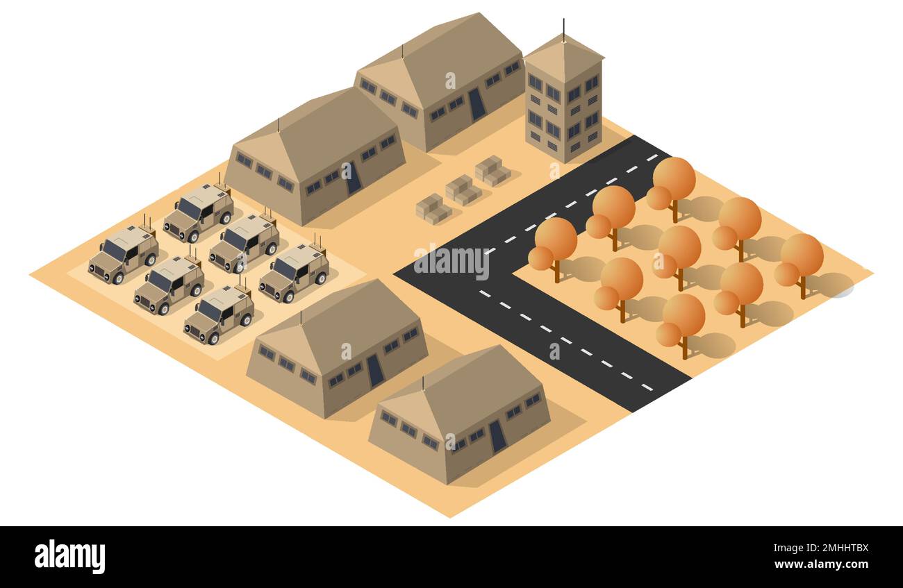 Army armed troop isometric armed military transport objects and war ...