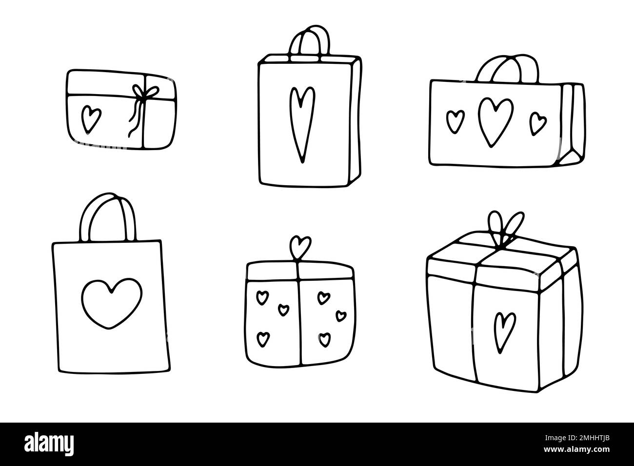 Cute doodle Gifts set. Hand-drawn present bag isolated on white ...