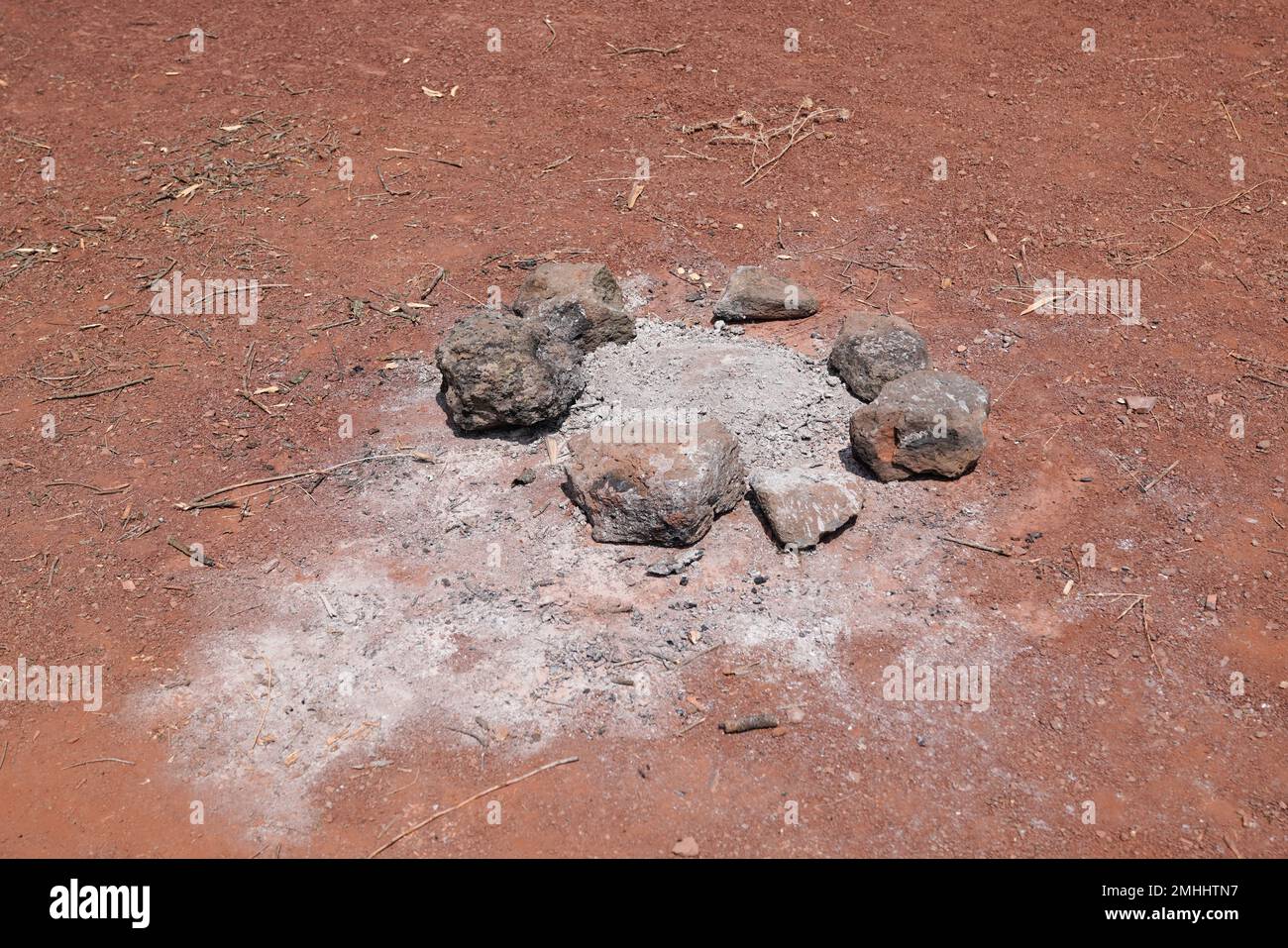traces of an old fire in the open air campfire fire burning in campsite ...