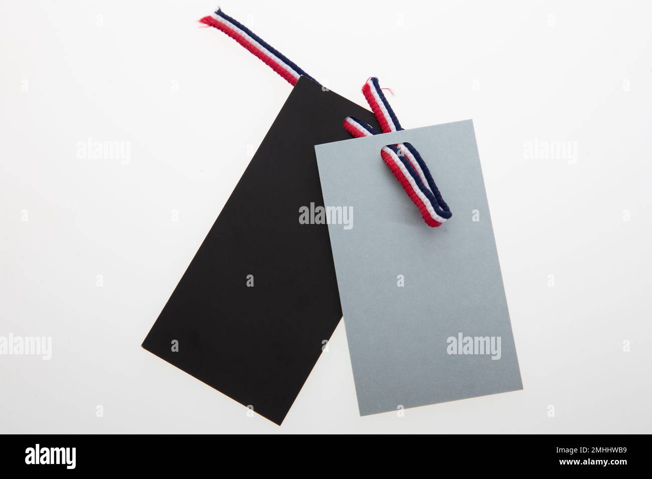 two labels with french red white blue color ribbon clothing carton ...