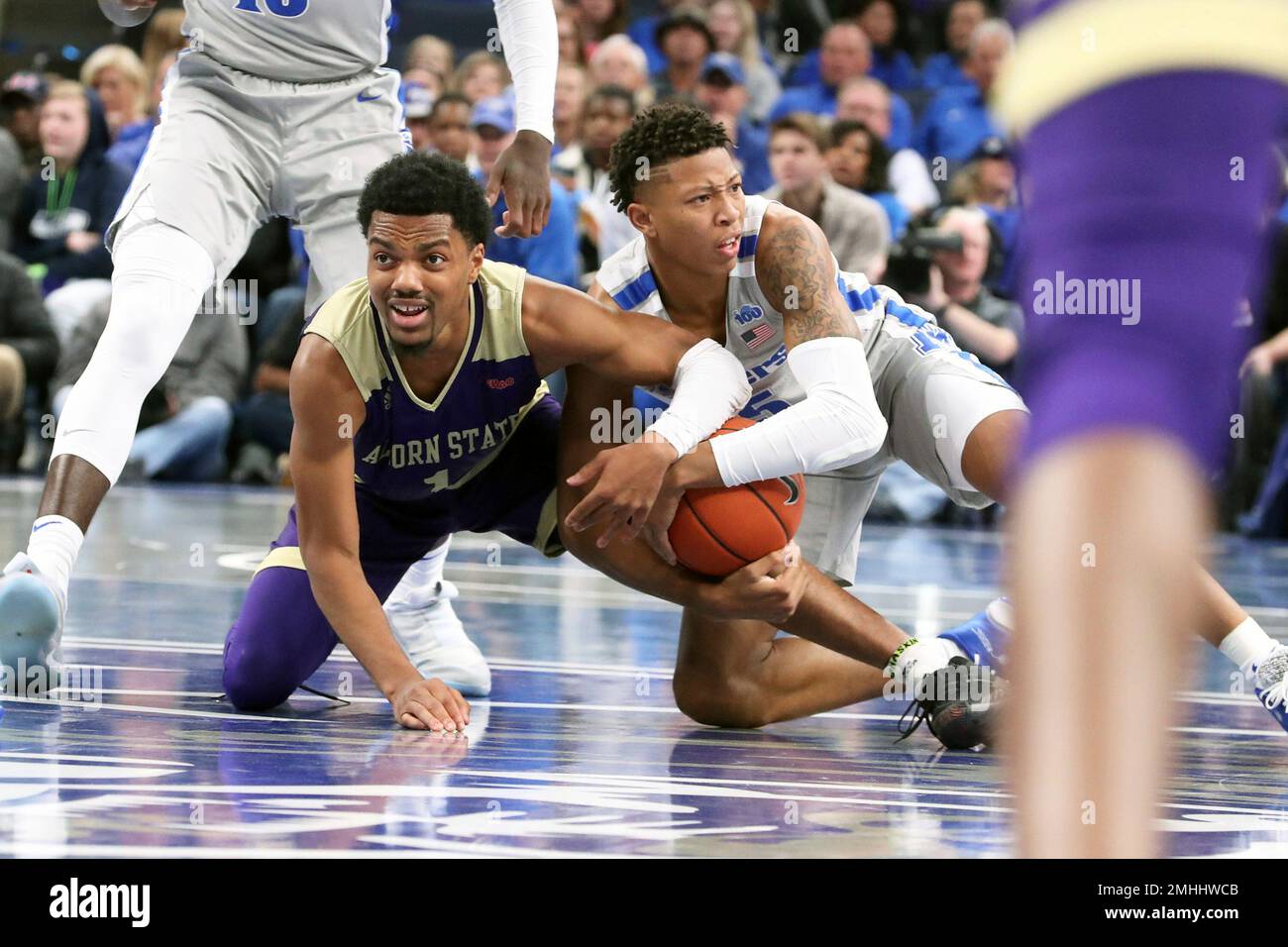 Memphis' Boogie Ellis and and Alcorn State Isaiah Attles (1) fight for ...