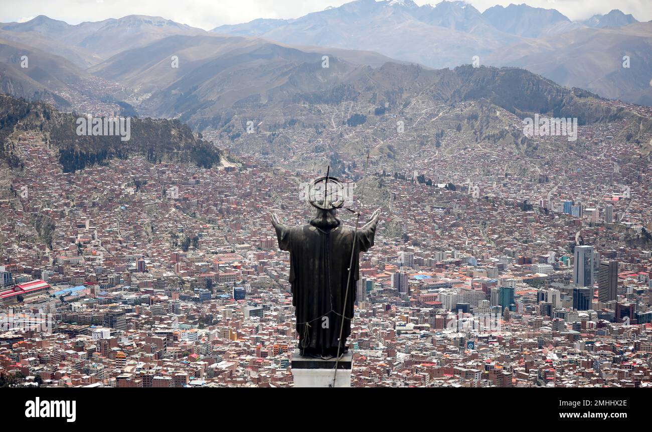 A statue of Jesus Christ overlooks El Alto, Bolivia, Saturday, Nov. 16 ...