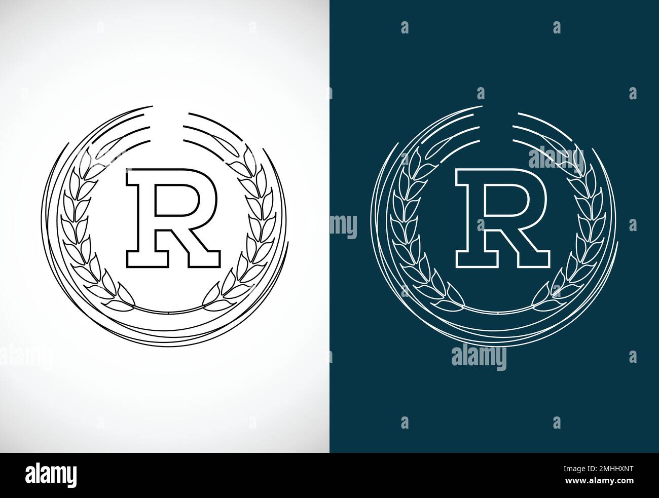 Initial letter R with wheat wreath. Organic wheat farming logo design ...