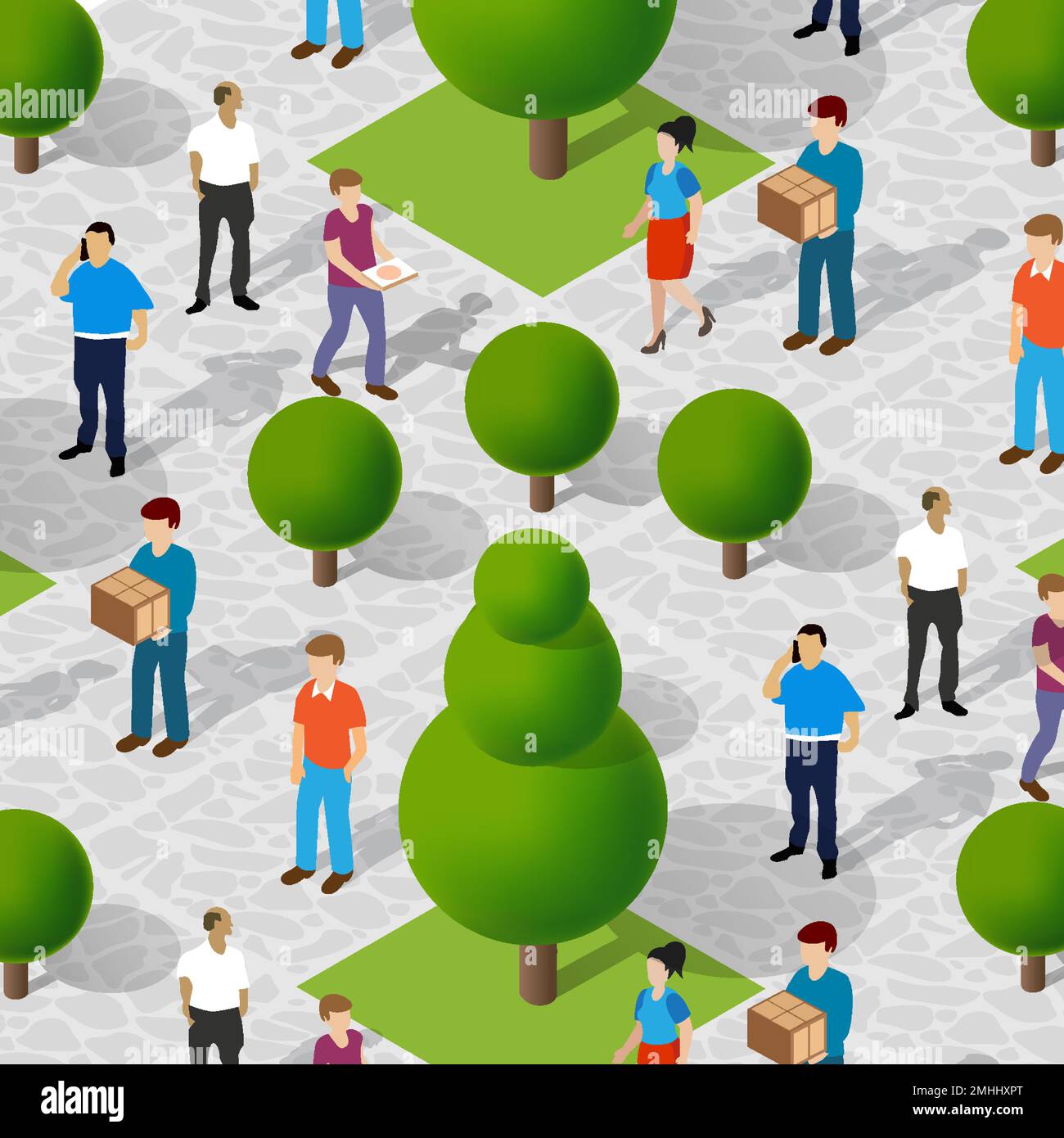 The scene of city life. People walking and resting in the park of urban ...