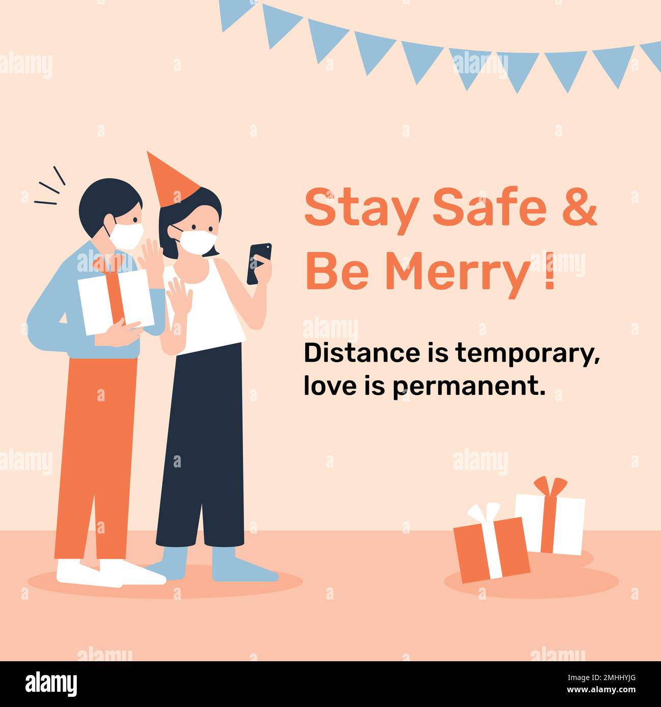 Safe virtual party vector template new normal celebration Stock Vector ...