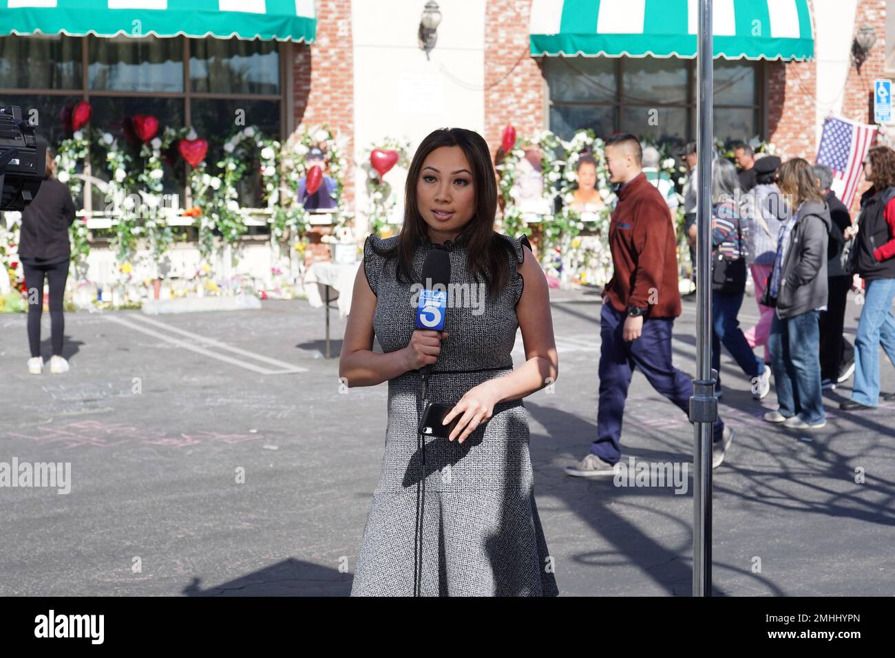 KTLA5 television news reporter Kimberly Cheng at a memorial outside the ...
