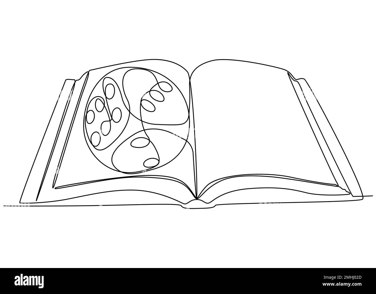 One Continuous Line Of Opened Book With Dice Thin Line Illustration Vector Concept Contour