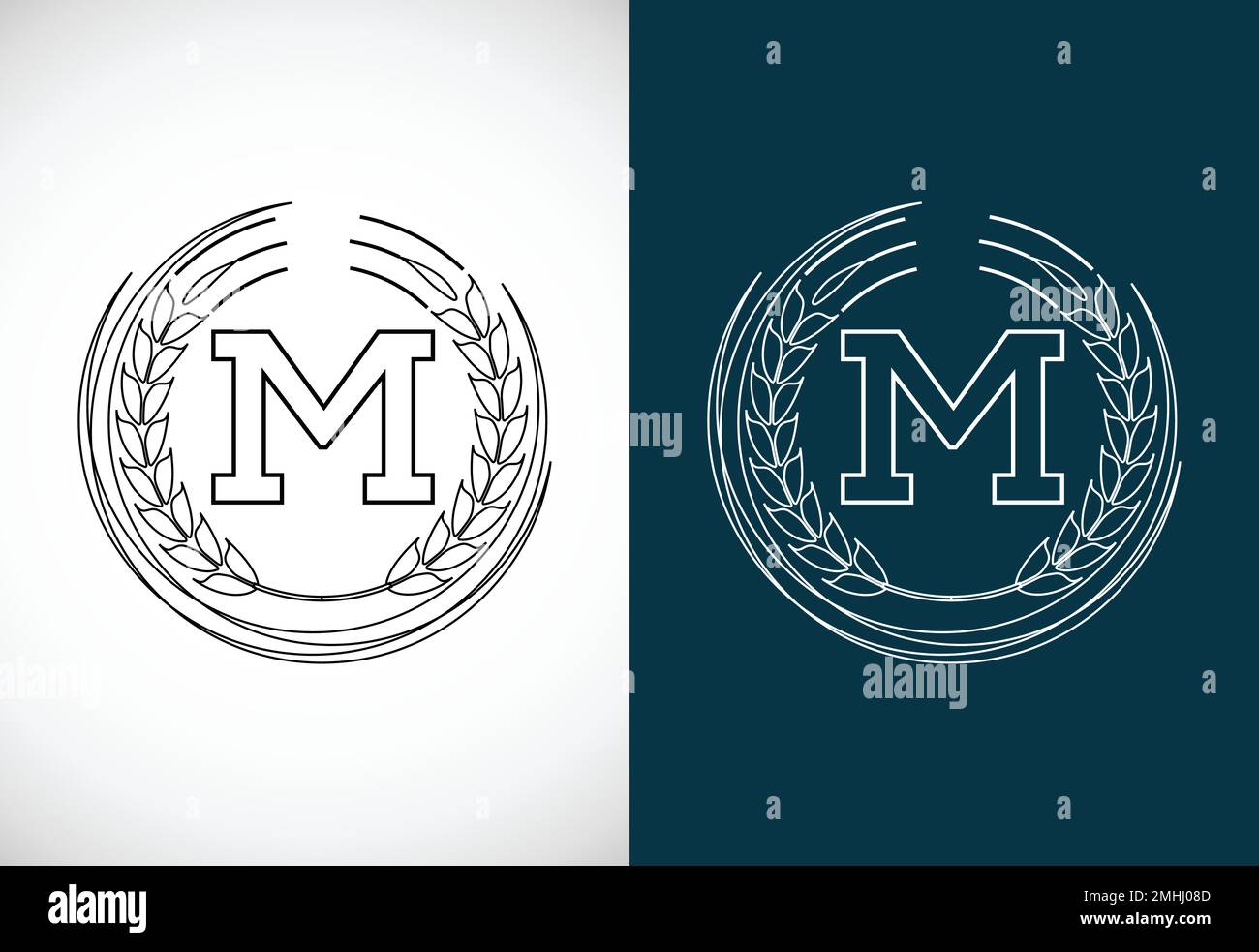 Initial letter M with wheat wreath. Organic wheat farming logo design ...