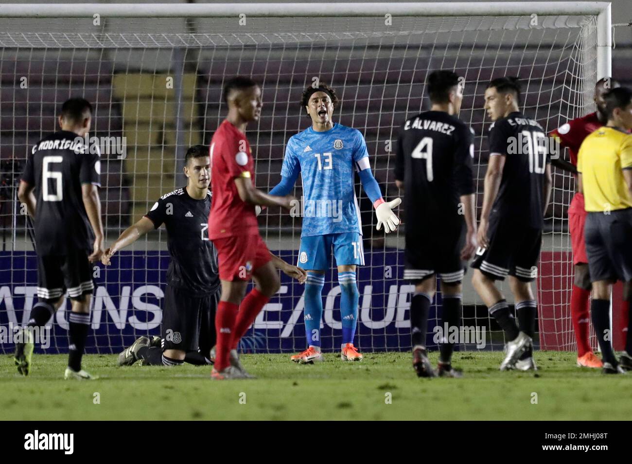 Mexico's goalkeeper Guillermo Ochoa (13) reacts during a CONCACAF ...