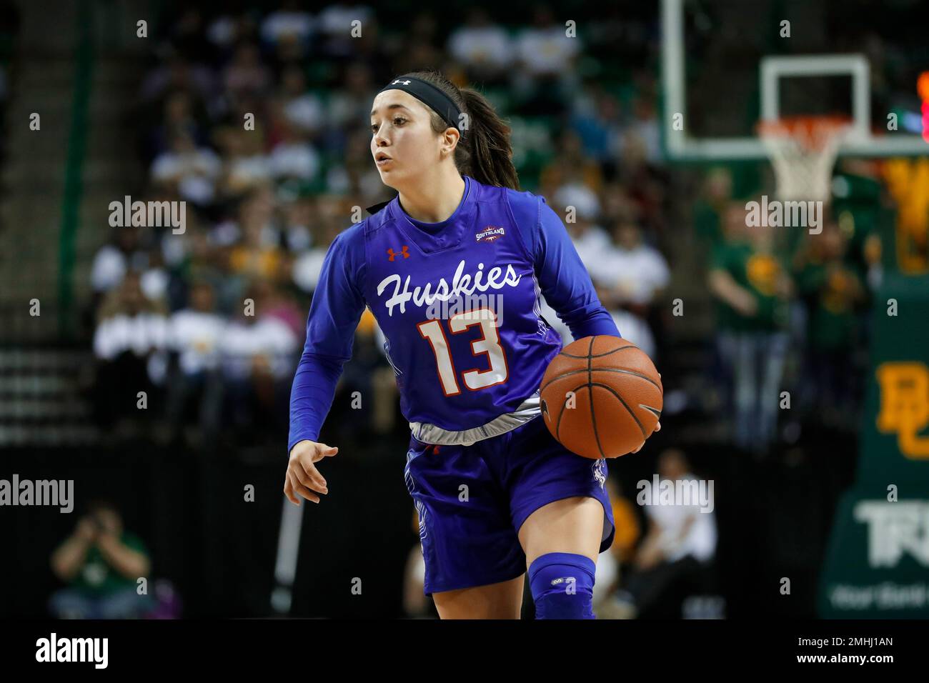 Houston Baptist guard Megan Valdez-Crader (13) handles the ball during ...