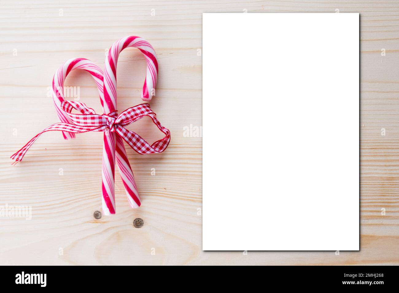 Candy Cane frame with blank empty paper white mockup for blog design on ...