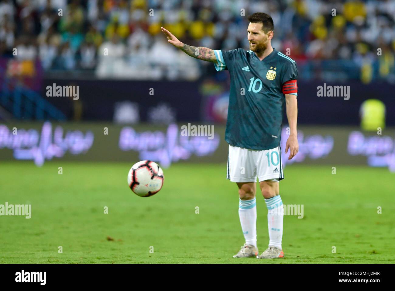 Argentina's Lionel Messi gestures during a friendly soccer match ...