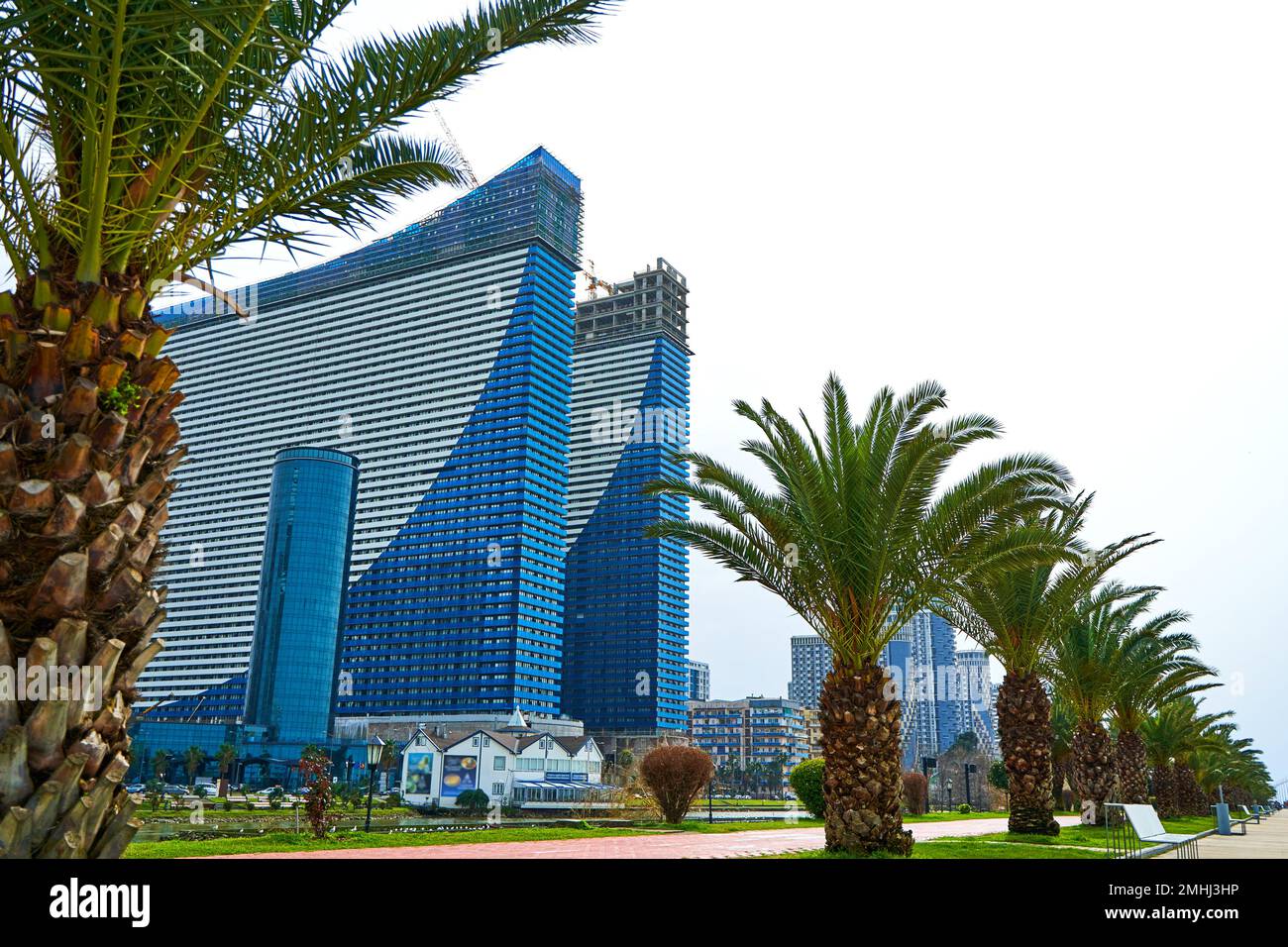 A view from the alley promenade of the popular Batumi hotel complex ...