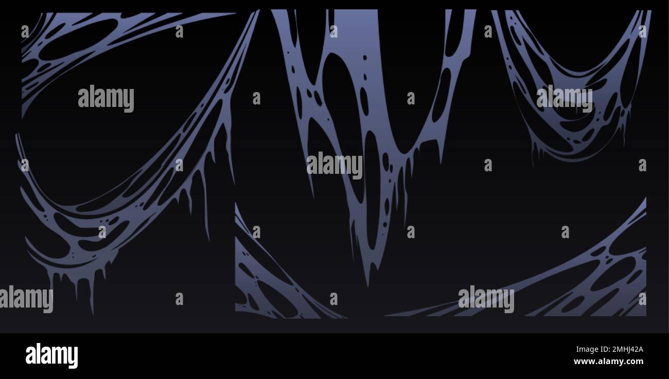 Spooky Halloween set of spiderweb in dark. Scary old dirty spider web ...