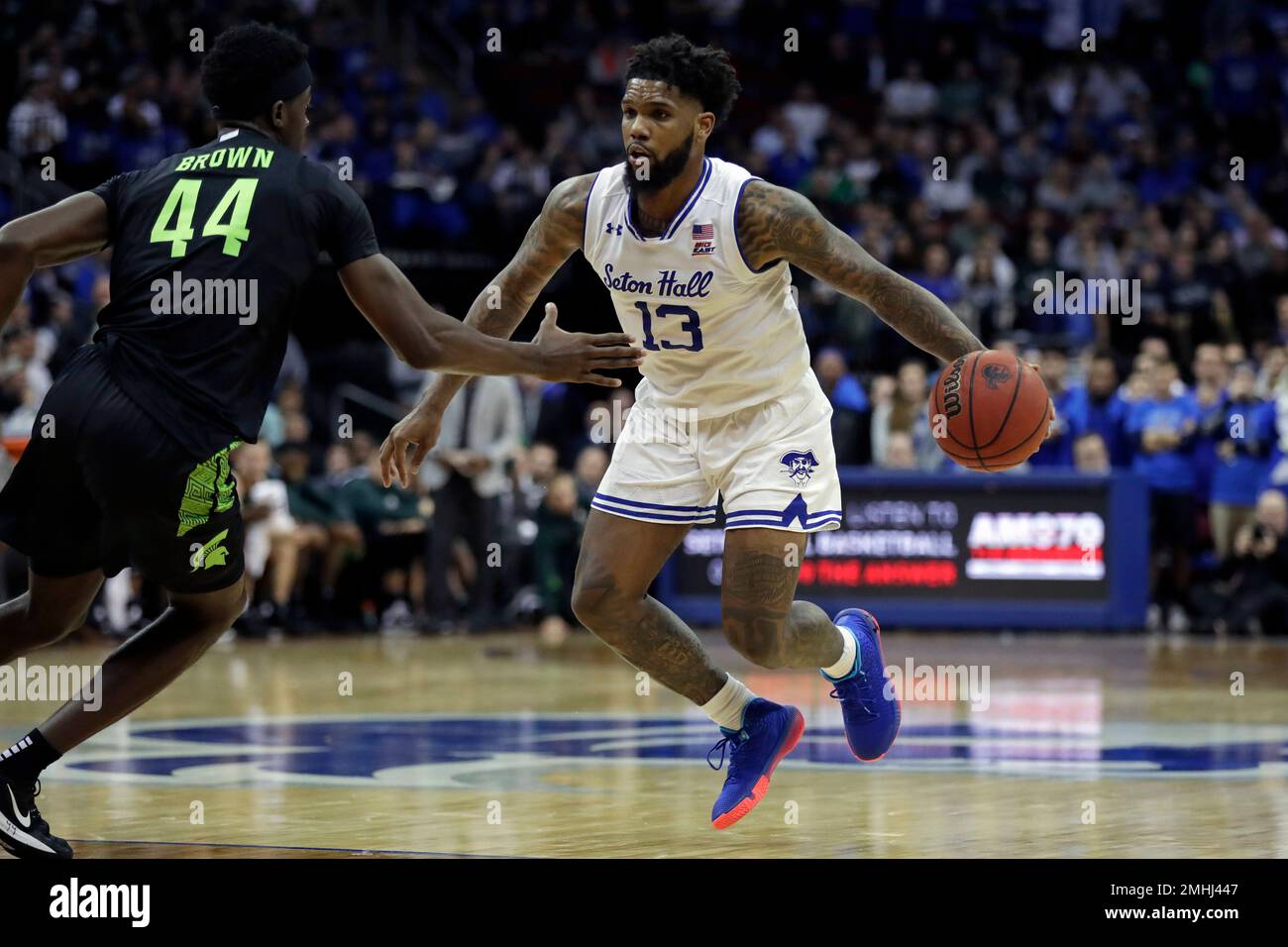 Seton Hall guard Myles Powell (13) in action against Michigan State ...