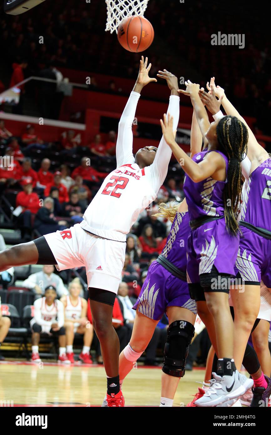 Rutgers forward Tyia Singleton (22) reacts to rebound against Niagara ...