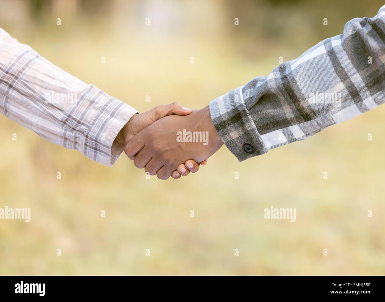 Handshake, thank you and shaking hands outdoor of agriculture b2b ...