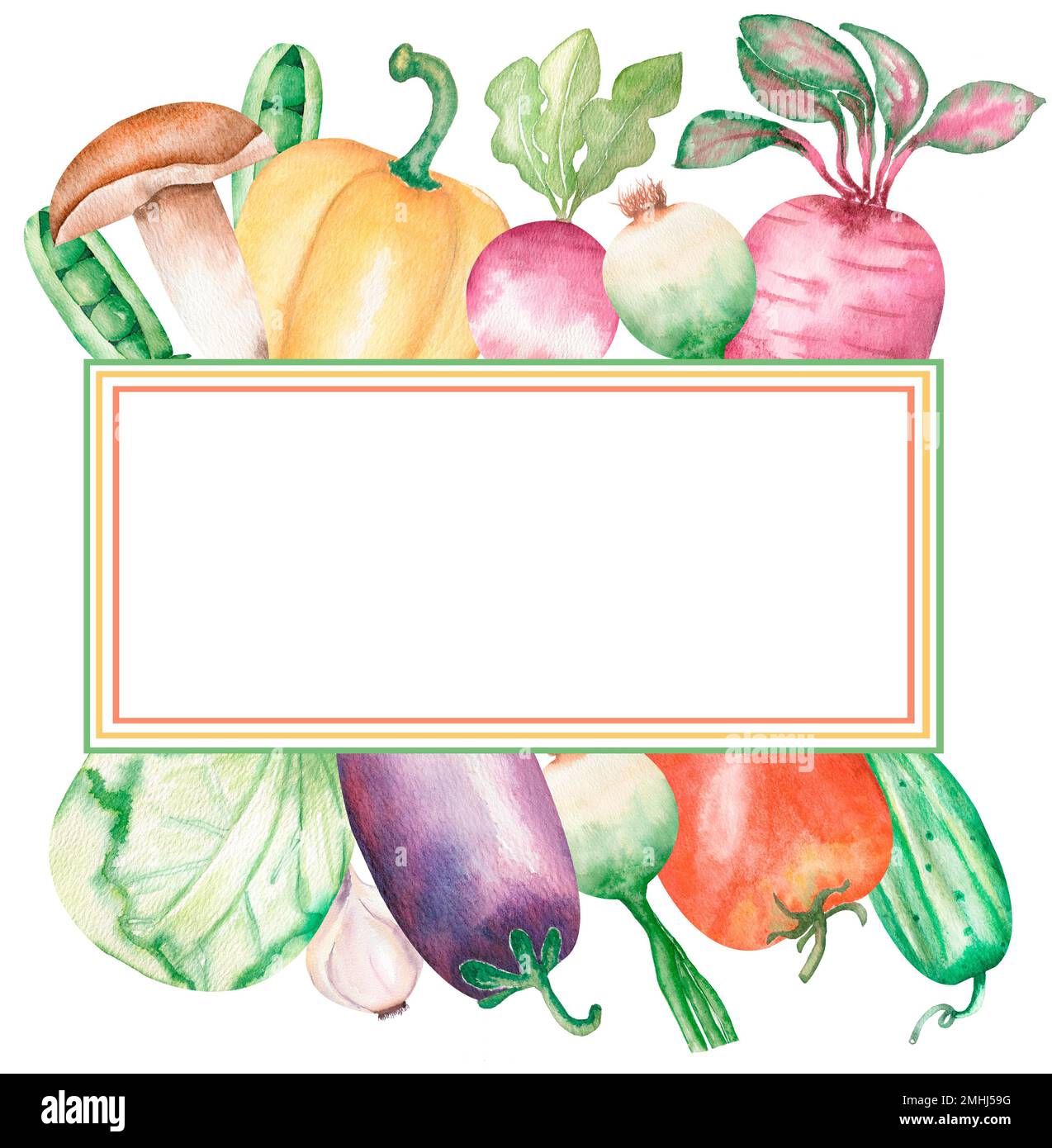 Watercolor Vegetable Frame Clipart, Kitchen Healthy Food border ...