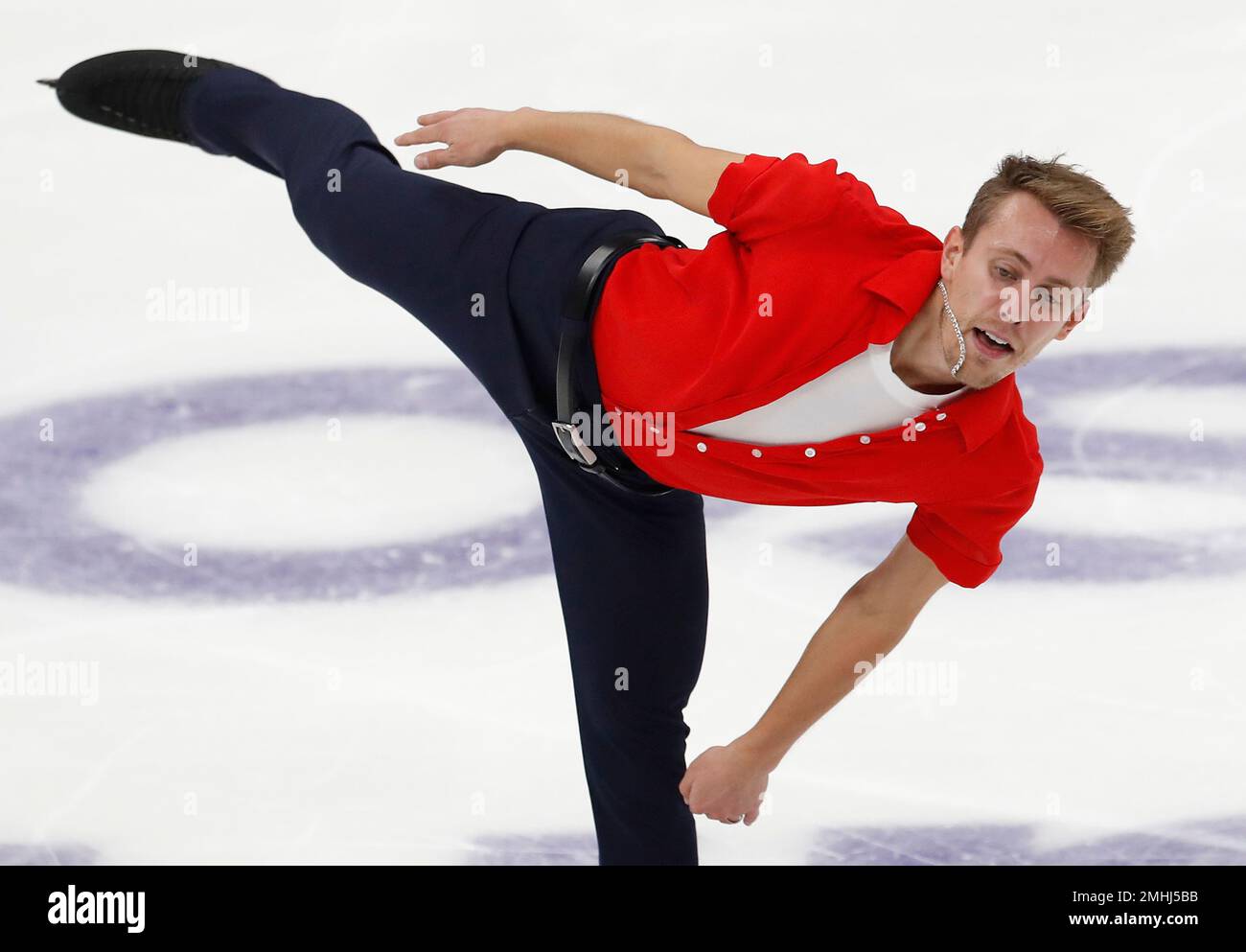 Michal Brezina of Czech Republic performs in the men's short program ...