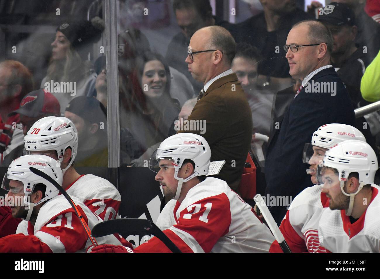 Detroit Red Wings head coach Jeff Blashill, back-left, during an NHL ...