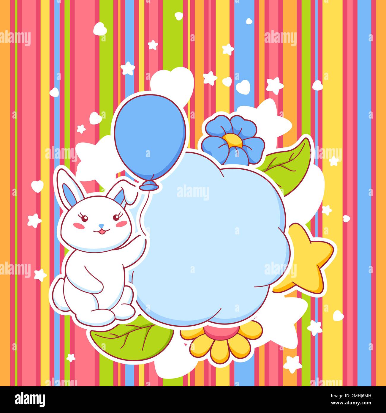 Speech bubble with cute kawaii little bunny. Funny character and ...