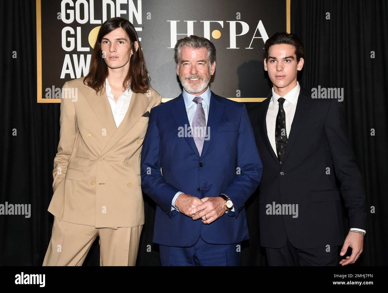 Dylan Brosnan, from left, Pierce Brosnan, and Paris Brosnan attend the ...