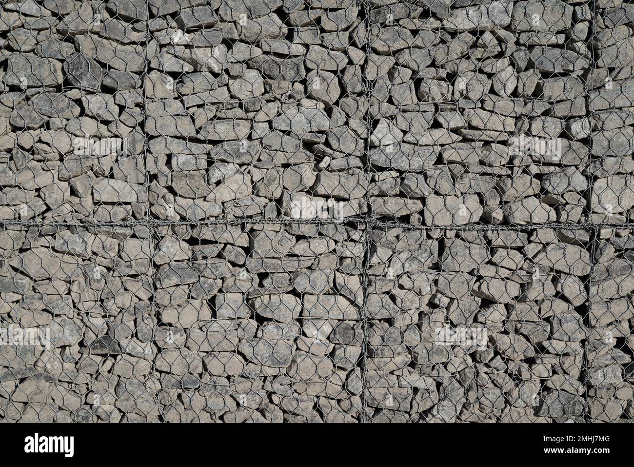 stone textured fence made of mesh and stones background wall horizontal ...