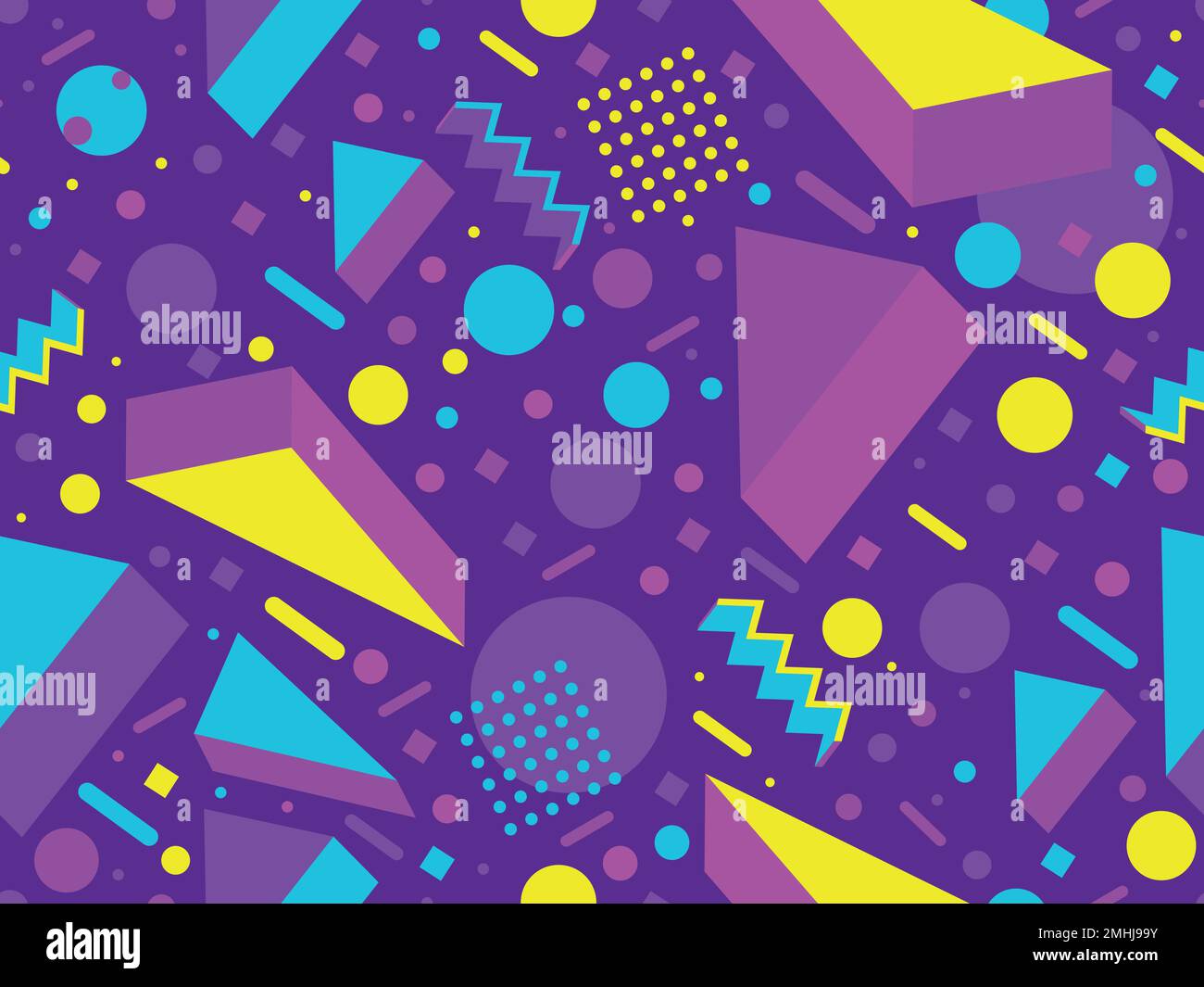 Geometric seamless pattern in 80s memphis style with 3D shapes. Three ...